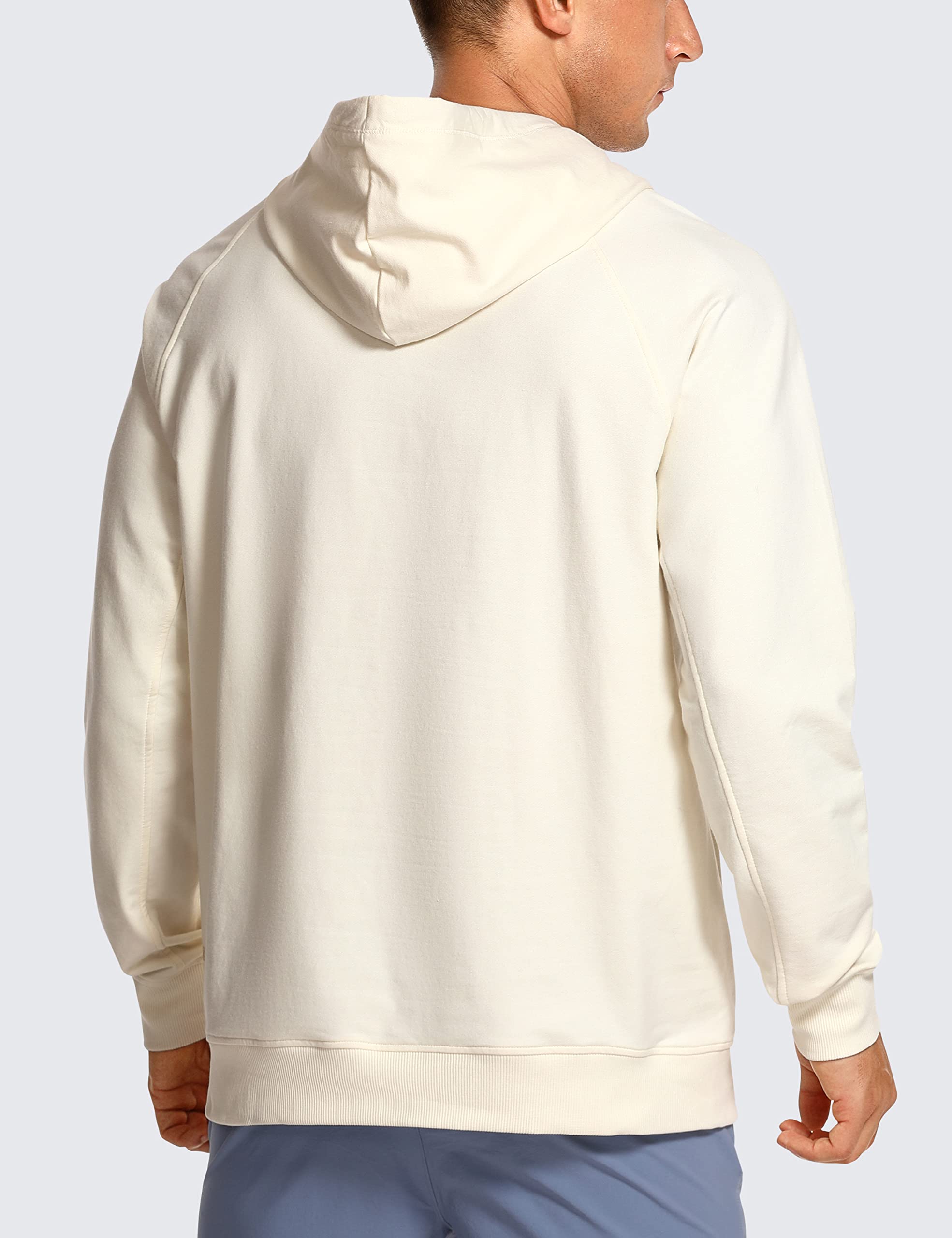 CRZ YOGA Hoodies for Men French Terry Hooded Sweatshirts Workout Athletic Casual Pullover Tops with Pocket White Apricot Medium