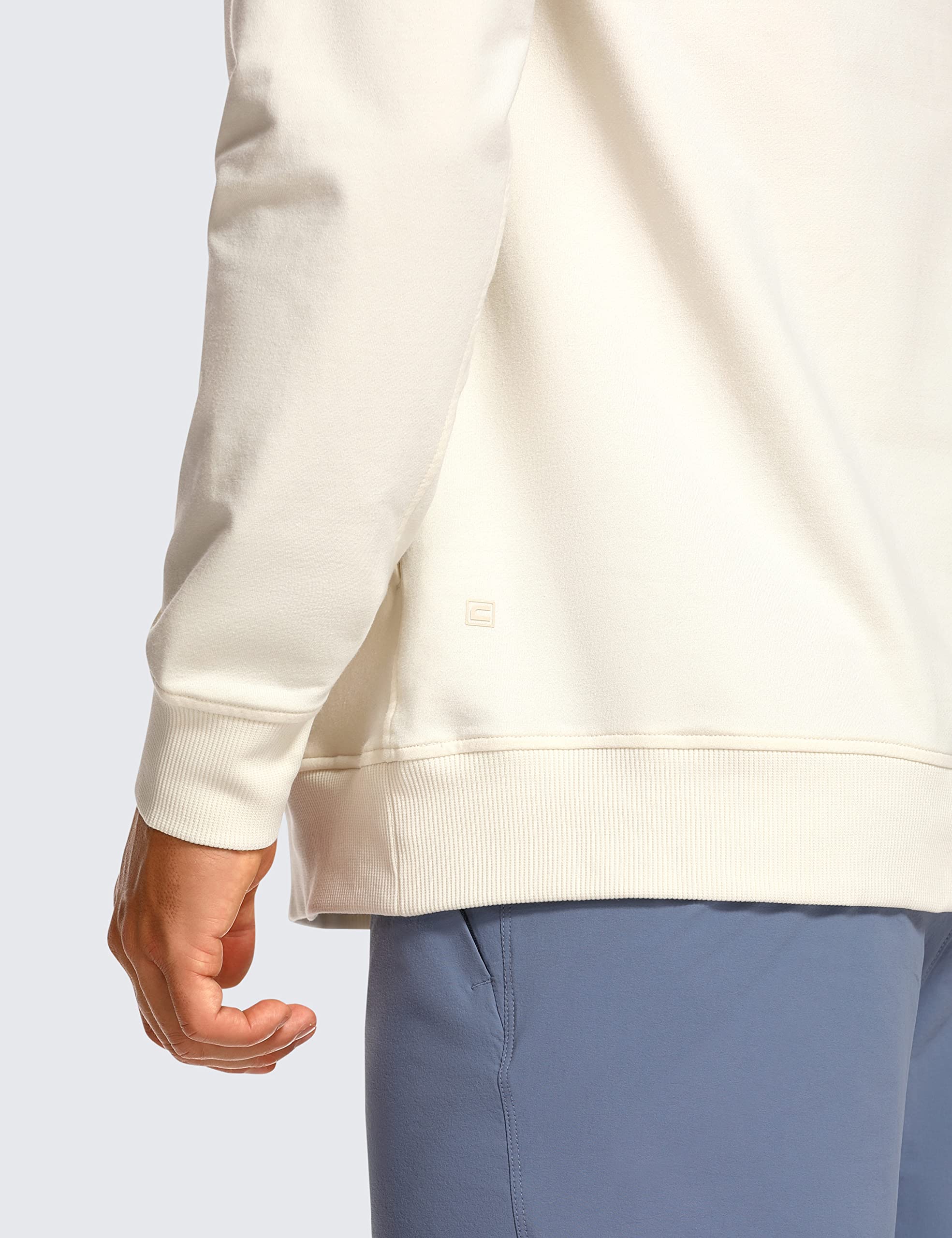 CRZ YOGA Hoodies for Men French Terry Hooded Sweatshirts Workout Athletic Casual Pullover Tops with Pocket White Apricot Medium