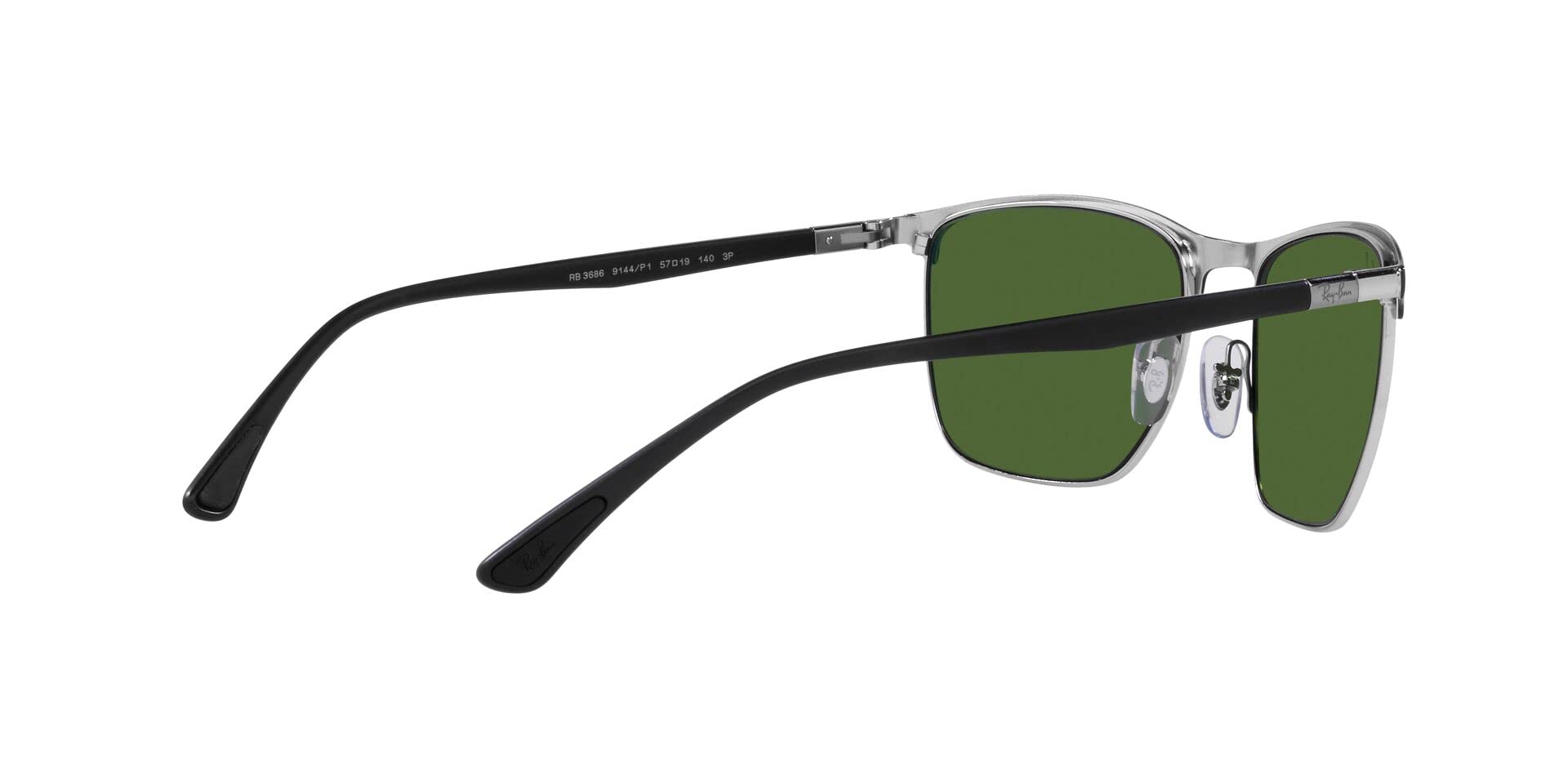Ray-Ban RB3686 Square Sunglasses, Black On Silver/Polarized Dark Green, 57 mm