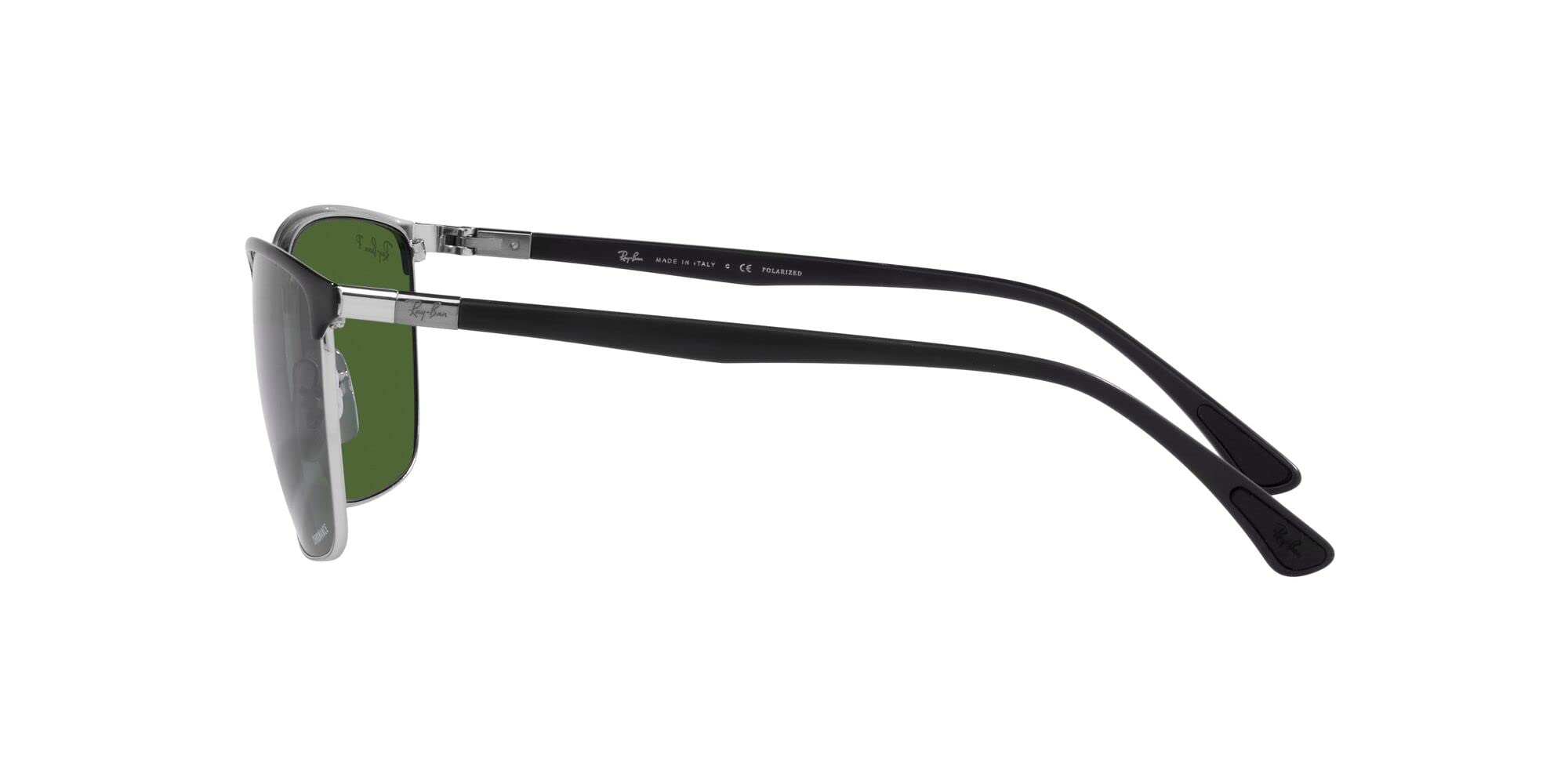 Ray-Ban RB3686 Square Sunglasses, Black On Silver/Polarized Dark Green, 57 mm