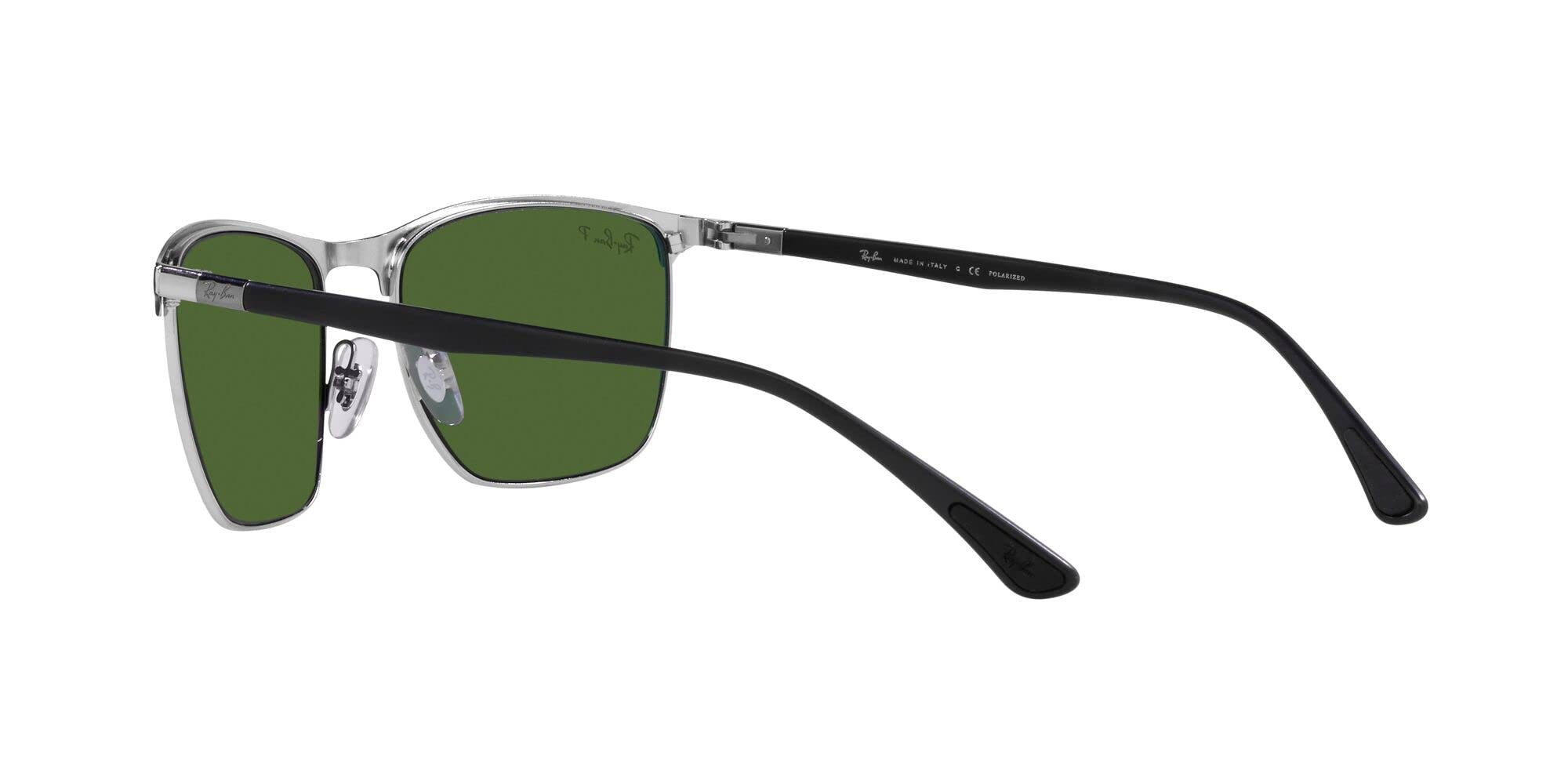 Ray-Ban RB3686 Square Sunglasses, Black On Silver/Polarized Dark Green, 57 mm