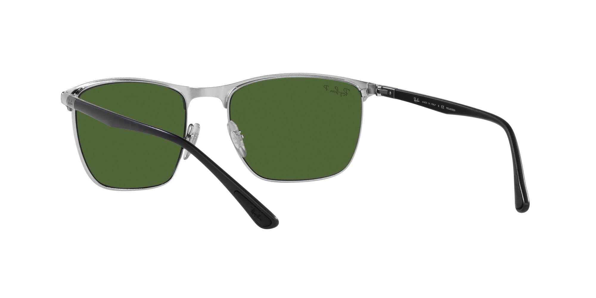 Ray-Ban RB3686 Square Sunglasses, Black On Silver/Polarized Dark Green, 57 mm