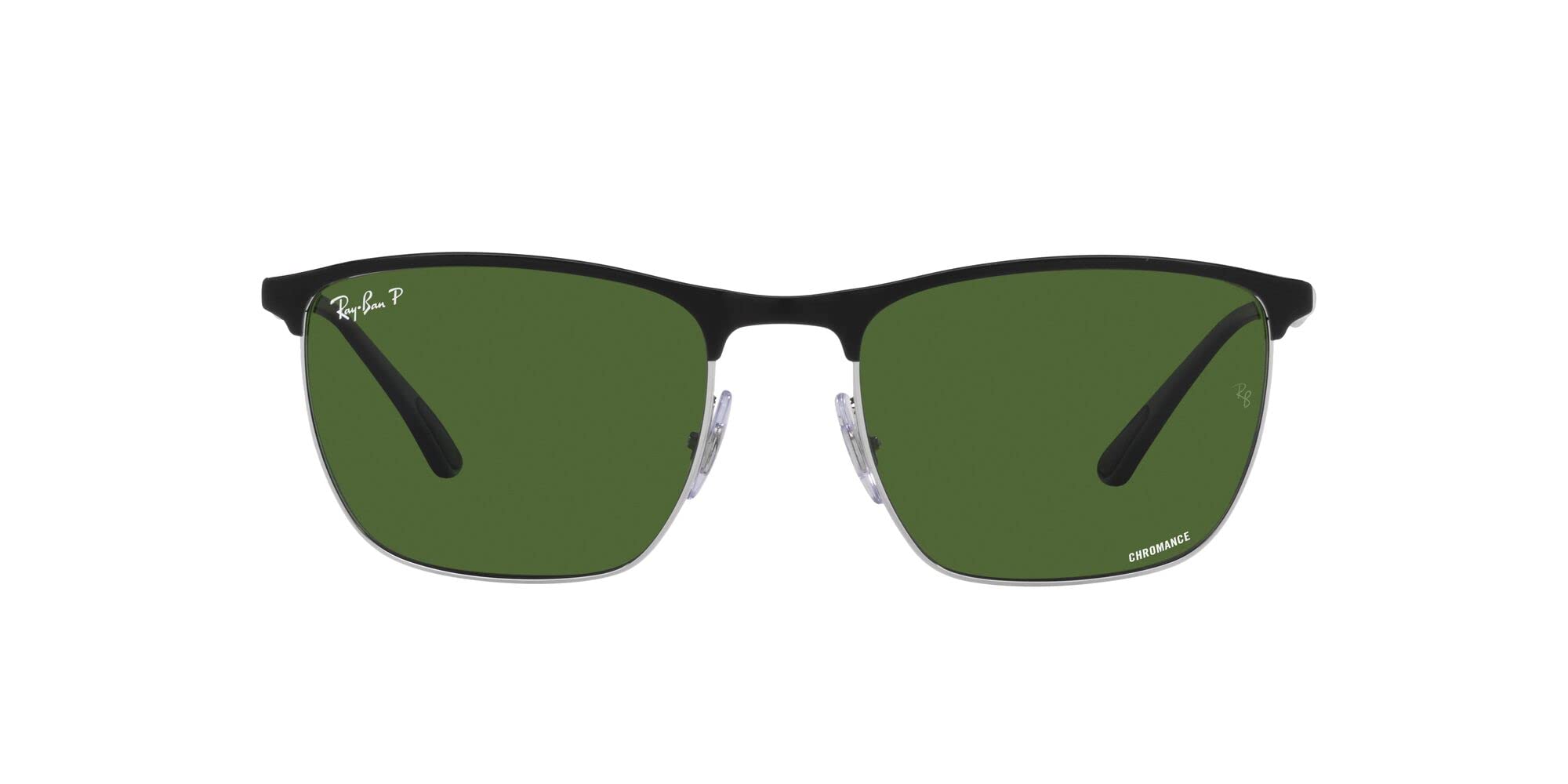 Ray-Ban RB3686 Square Sunglasses, Black On Silver/Polarized Dark Green, 57 mm