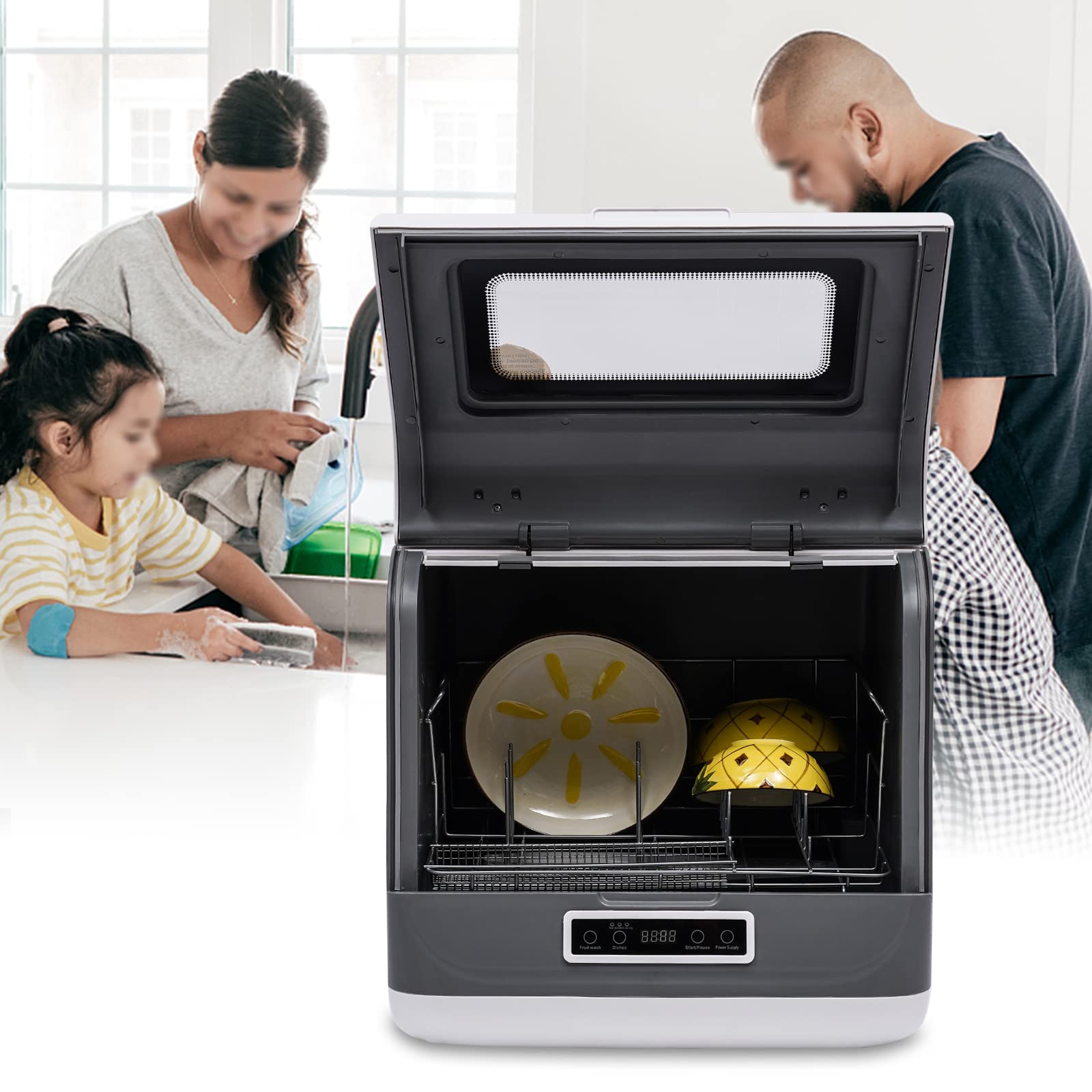 WINUS Portable Dishwasher, 5-Liter Built-in Water Tank Compact Portable Countertop Dishwasher 360° Streak-Free Deep