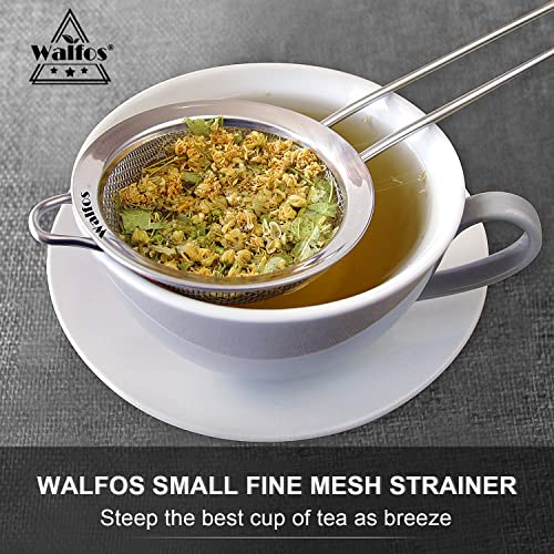Walfos Fine Mesh Strainers Set, Premium Stainless Steel Colanders and Sifters, with Reinforced Frame and Sturdy Handle, Perfect for Sift, Strain, Drain and Rinse Vegetables, Pastas and Tea - 3 Sizes