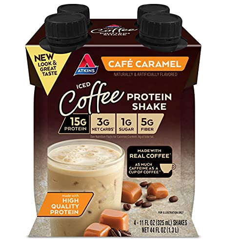 Atkins Iced Coffee Café Caramel Protein-Rich Shake, with Coffee and Protein, Keto-Friendly and Gluten Free (12 Shakes)