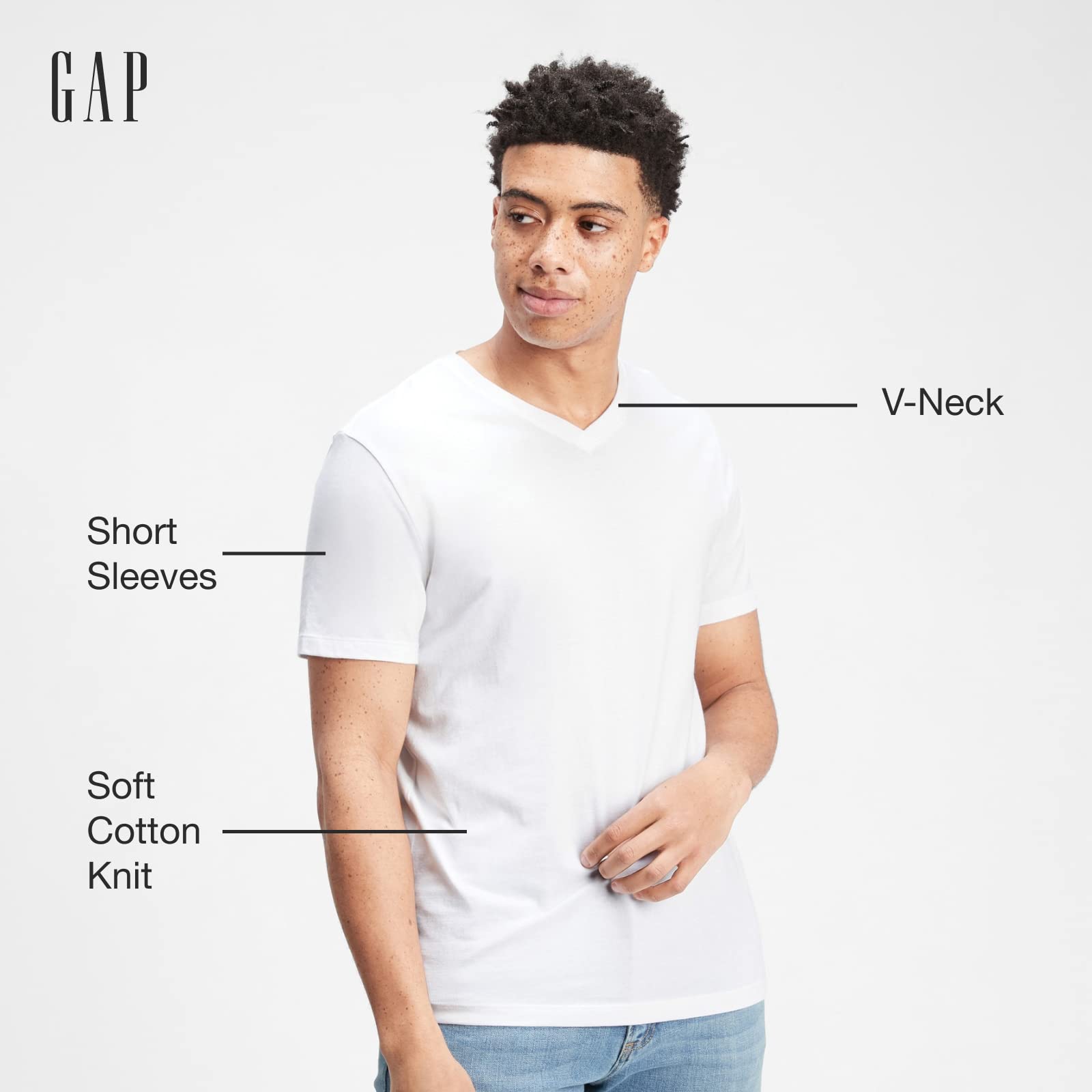 GAP Mens Everyday Short Sleeve V-Neck T-Shirt T Shirt, Black White Multi, X-Small US