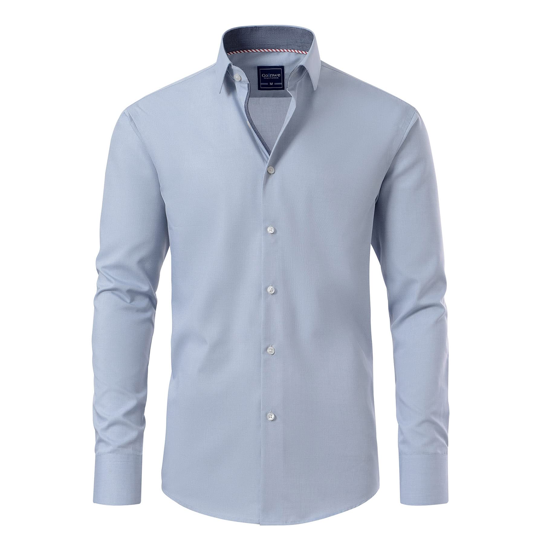 Gollnwe Men's Dress Shirt Long Sleeve Wrinkle-Free Casual Button Down Dress Shirt for Men Grey L