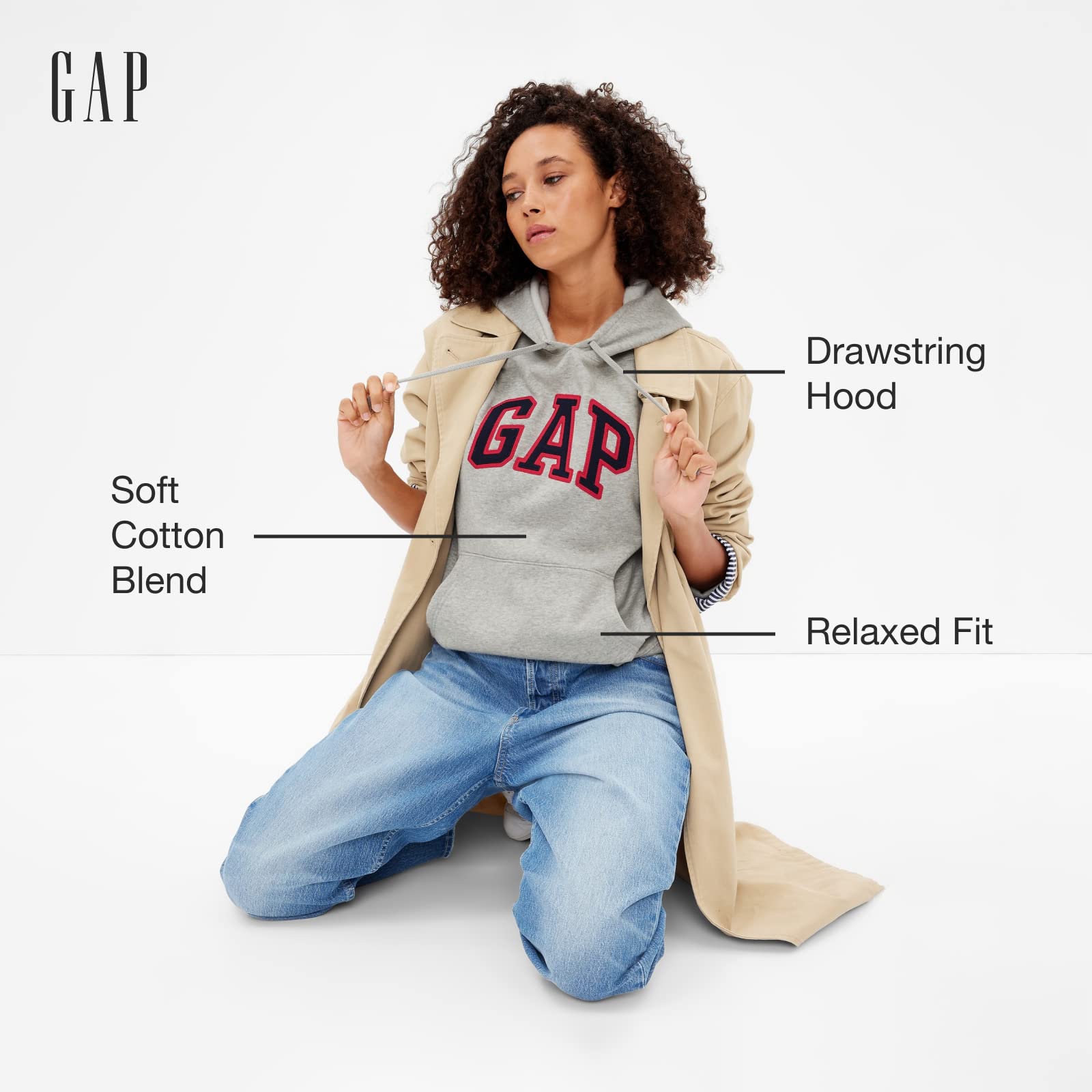 GAP womens Logo Hoodie Sweatshirt, Charcoal Heather, Large US
