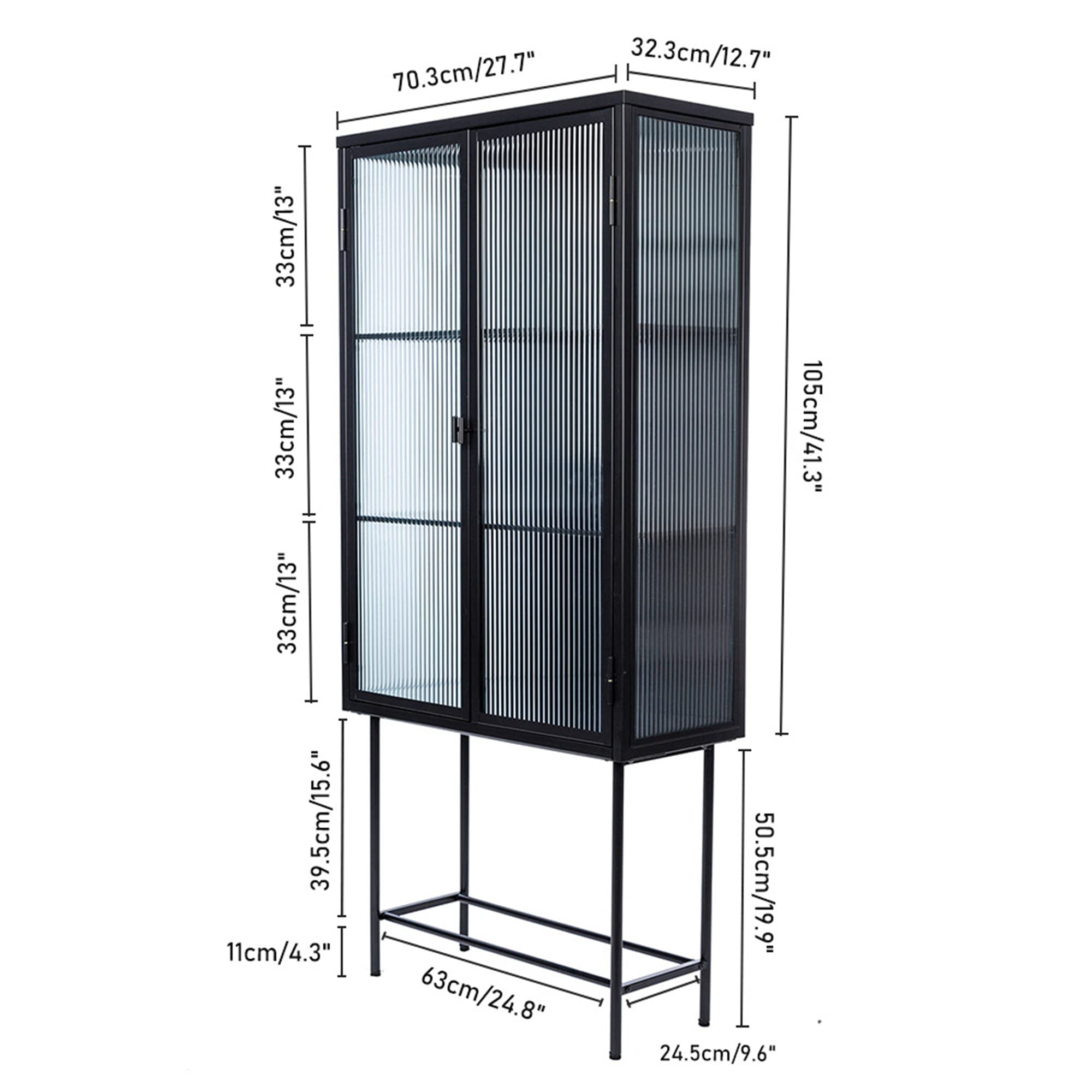 Retro Style Fluted Glass Storage Cabinet,Corner Cabinet Sideboard for Dining Room Entryway (Black)