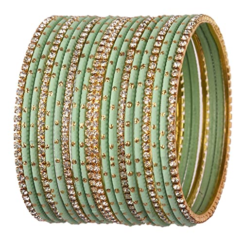 Efulgenz Indian Bangles for Women Indian Traditional Bangles Indian Bangle Set Rhinestone CZ Plain Metal Bracelet Bangle Jewelry for Women