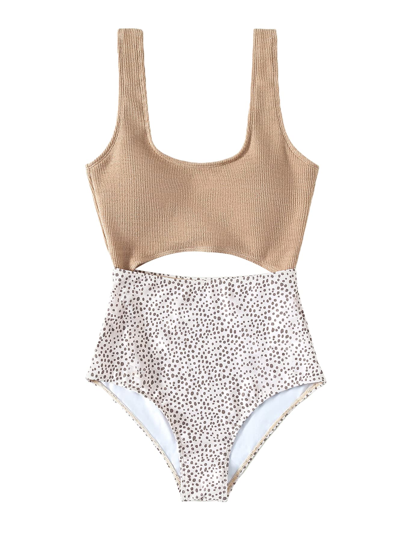 Floerns Women's Bathing Suit High Waisted Cut Out Monokini One Piece Swimsuit A P Khaki S