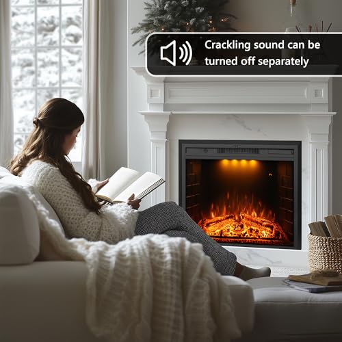 Dreamflame 36 inch Electric Fireplace, Wall Fireplace Electric with Remote Control, Realistic Log and Crackling Sound, Overheating Protection and Timer, 750/1500W Black