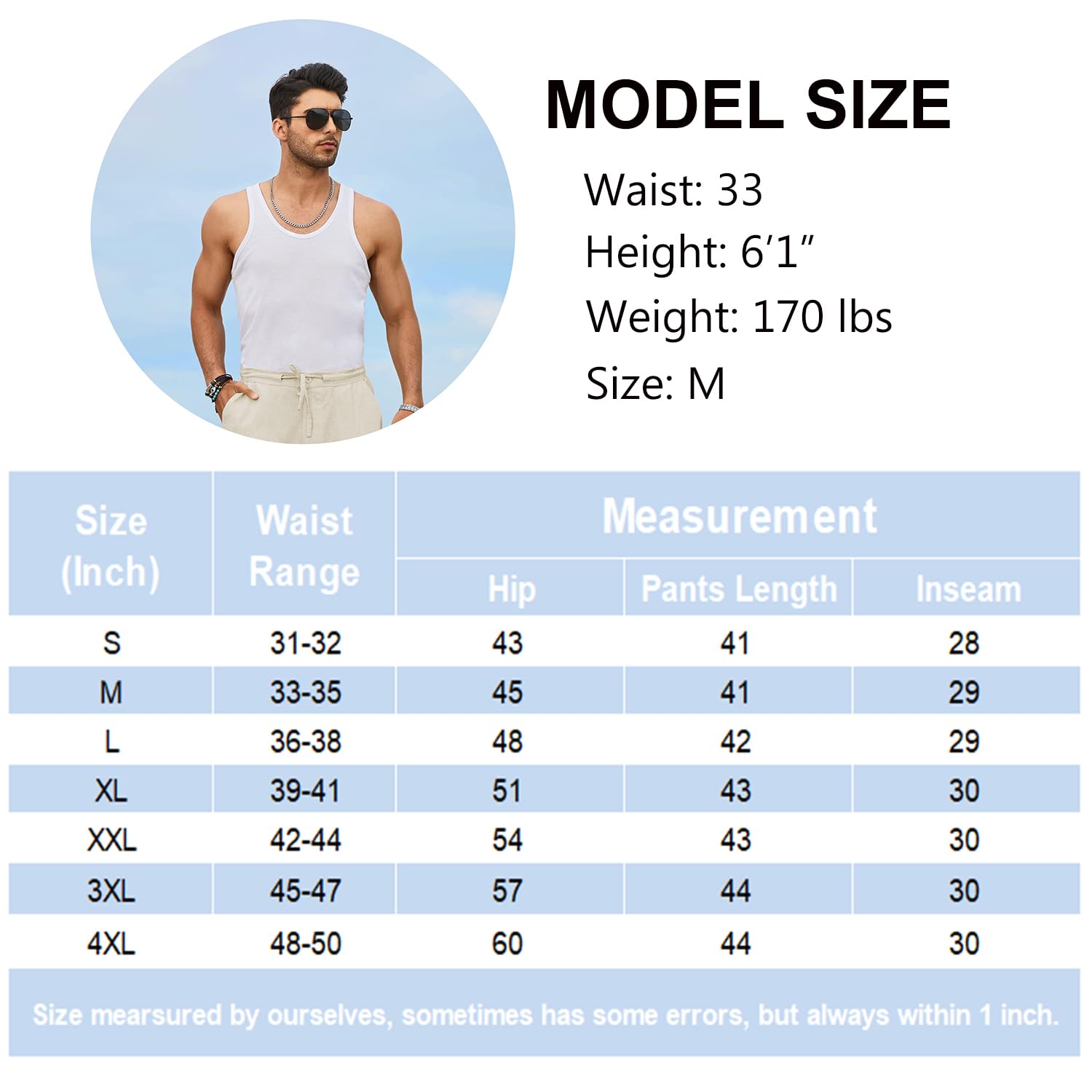 COOFANDY Men's Linen Beach Pants Loose Fit Drawstring Casual Pants Lightweight Baggy Cotton Trousers, Beige, X-Large