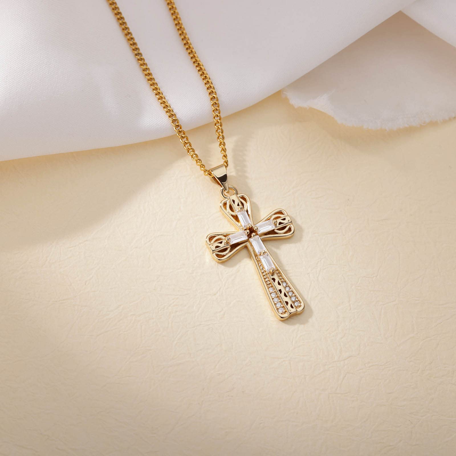 VAttract Cross Necklace for Women 18K Gold Plated Cross Pendant Choker Necklace