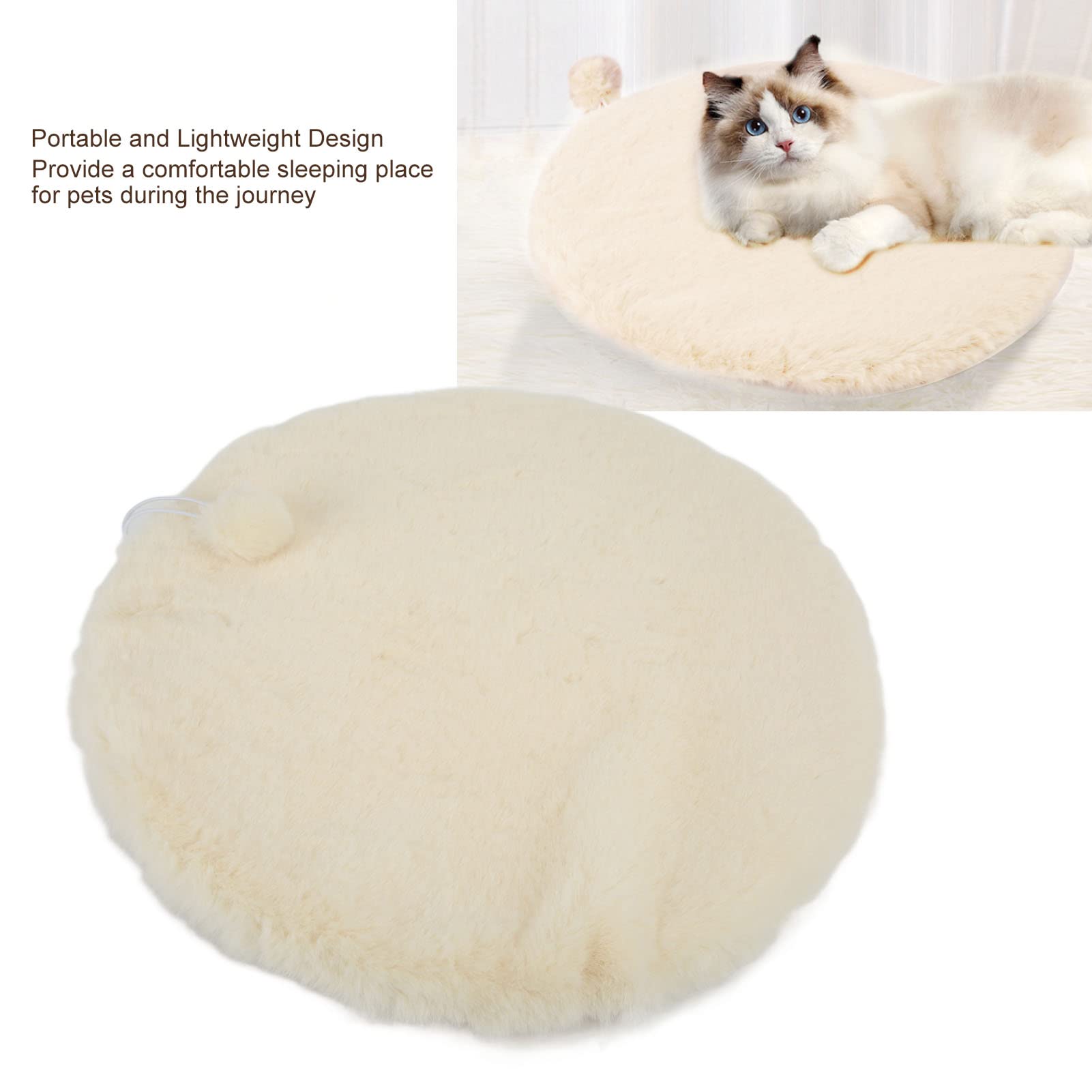 Pet Bed Round Plush Donut Bed Warm Comfy Pet Sleeping Mat with Small Ball for Warm Sleeping(S-Cheese White)
