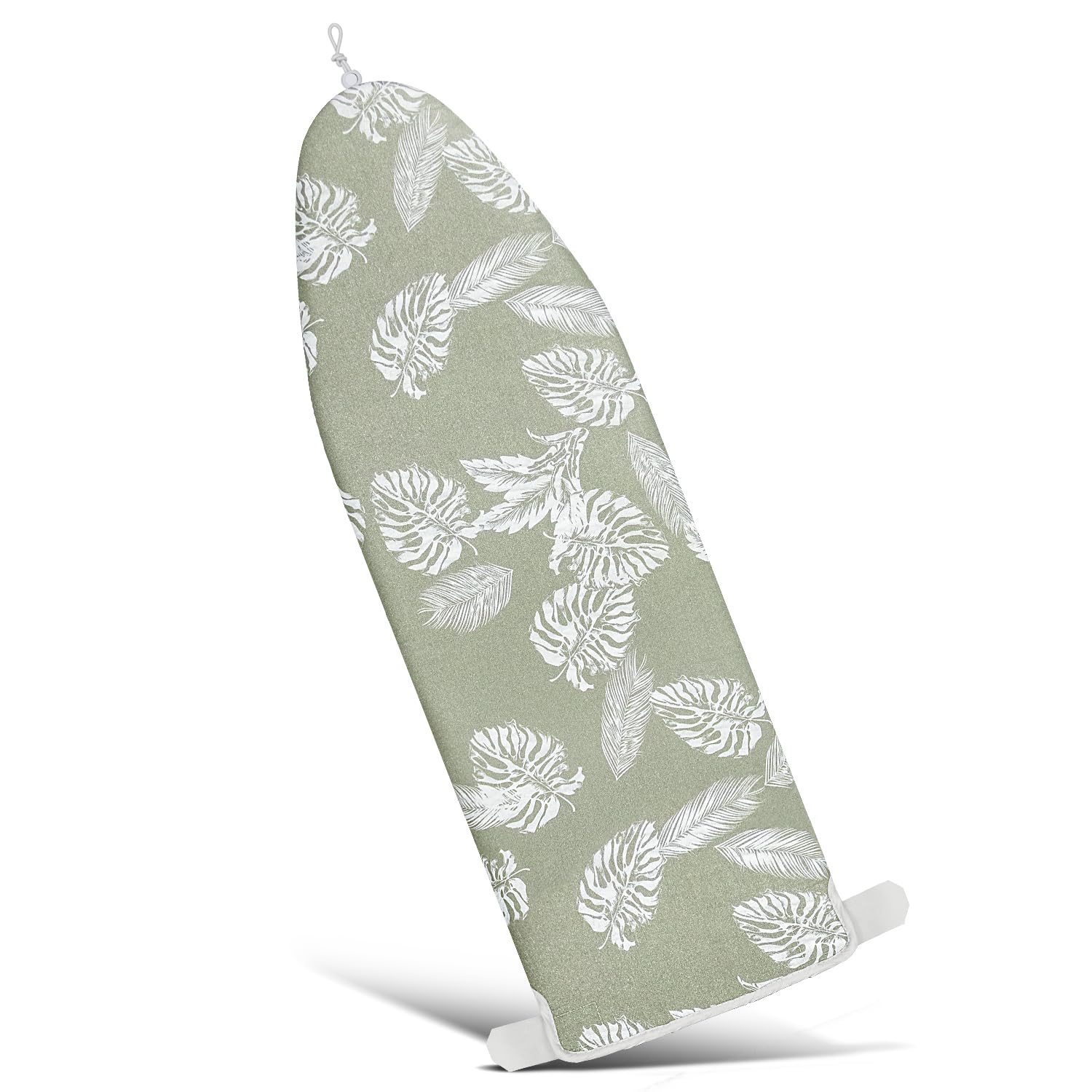 Duwee 14"x40" Heat Resistance Metallic Over The Door Ironing Board Cover Durable Thicken Felt Material Padding Elastic Cord (White Leaves)