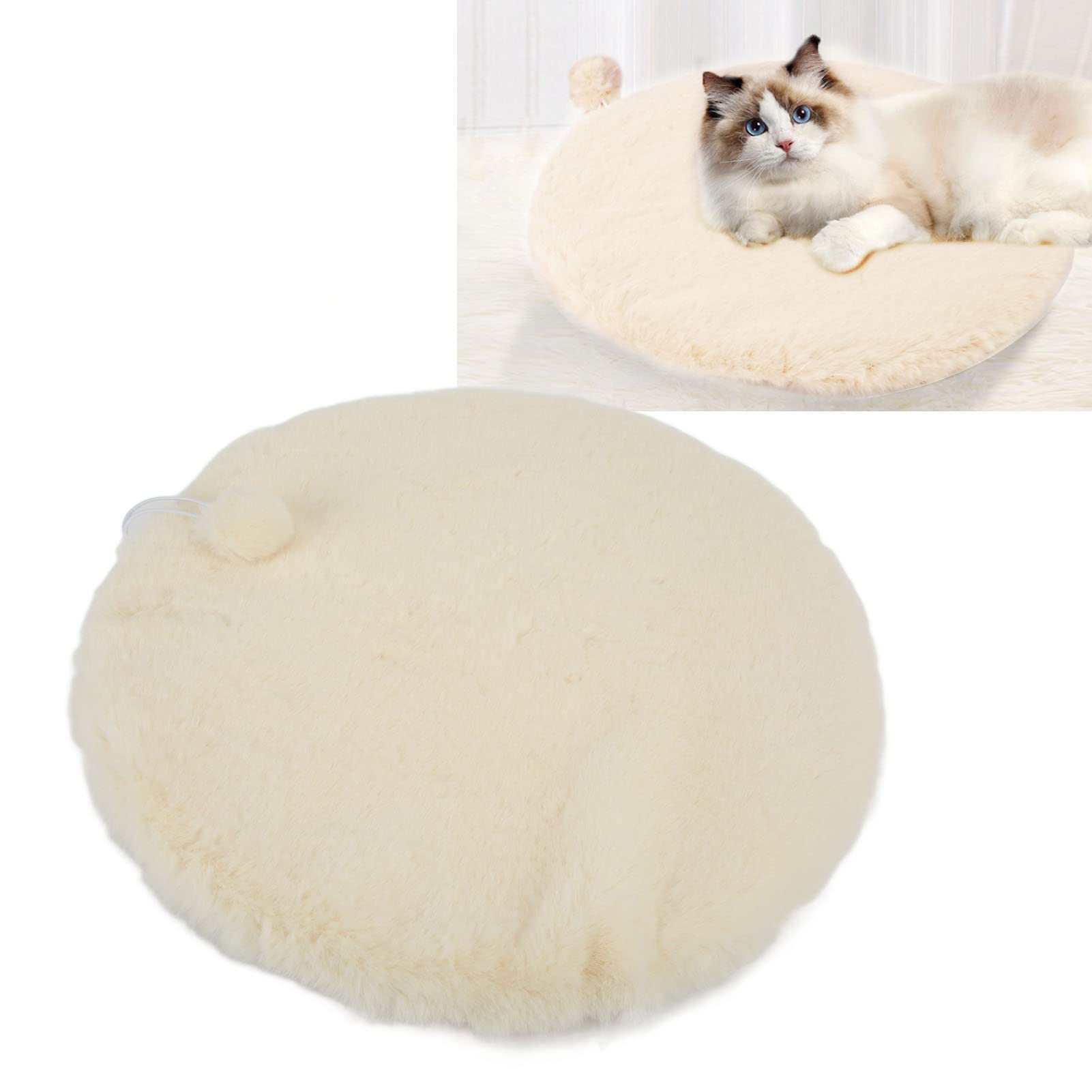 Pet Bed Round Plush Donut Bed Warm Comfy Pet Sleeping Mat with Small Ball for Warm Sleeping(S-Cheese White)