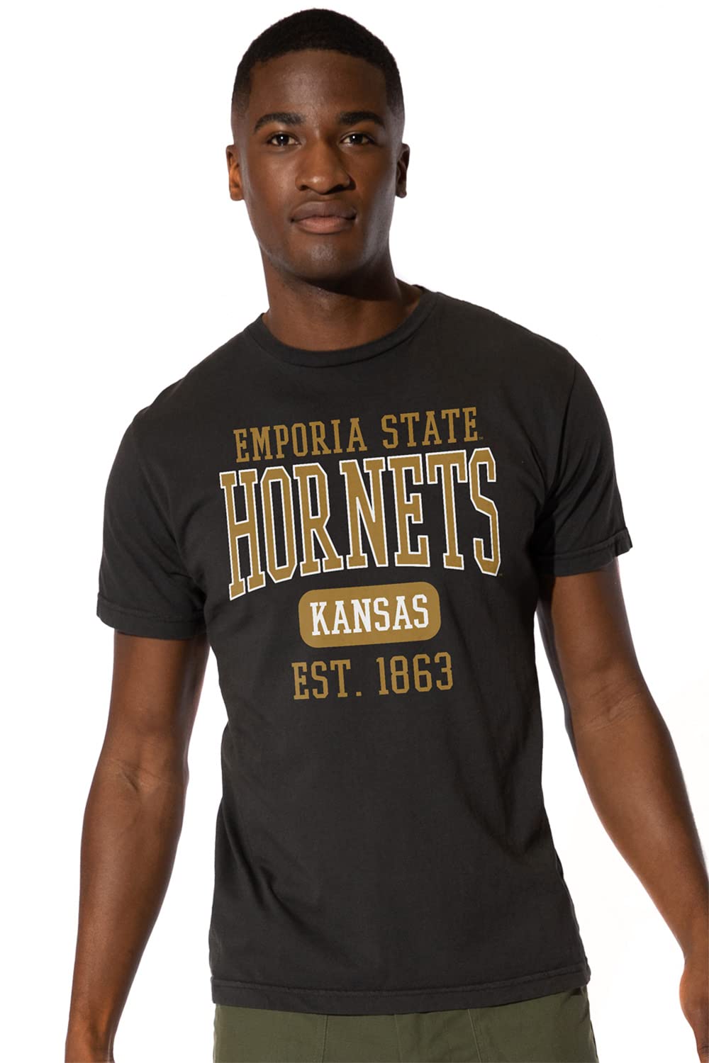 Emporia State University Official Est Date Short Sleeve Mens Cotton T-Shirt,Black, Large