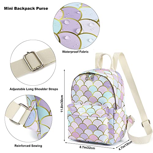Yusudan Mermaid Mini Backpack for Women Girls, Small Backpack Purse for Teens Kids School Travel