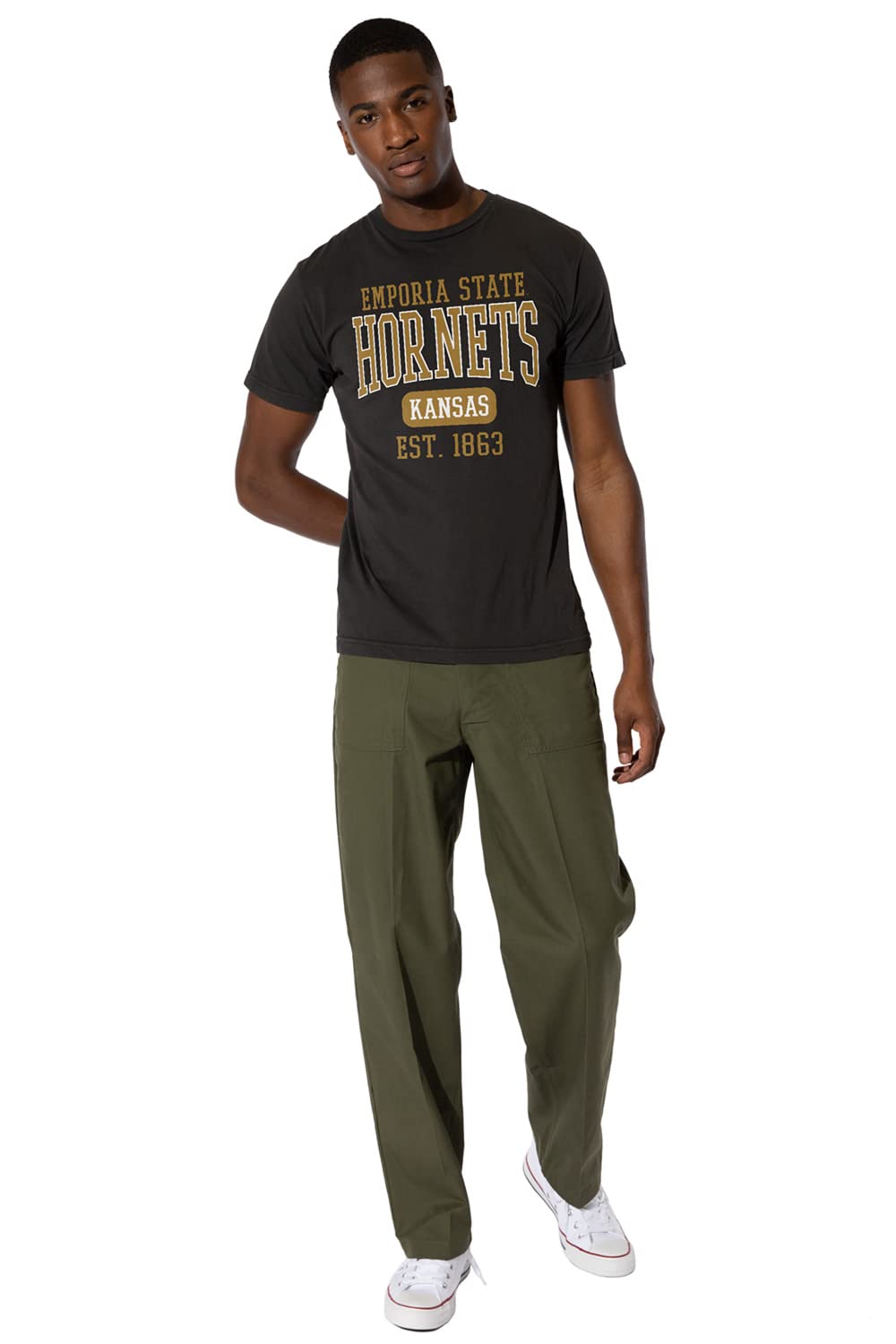 Emporia State University Official Est Date Short Sleeve Mens Cotton T-Shirt,Black, Large