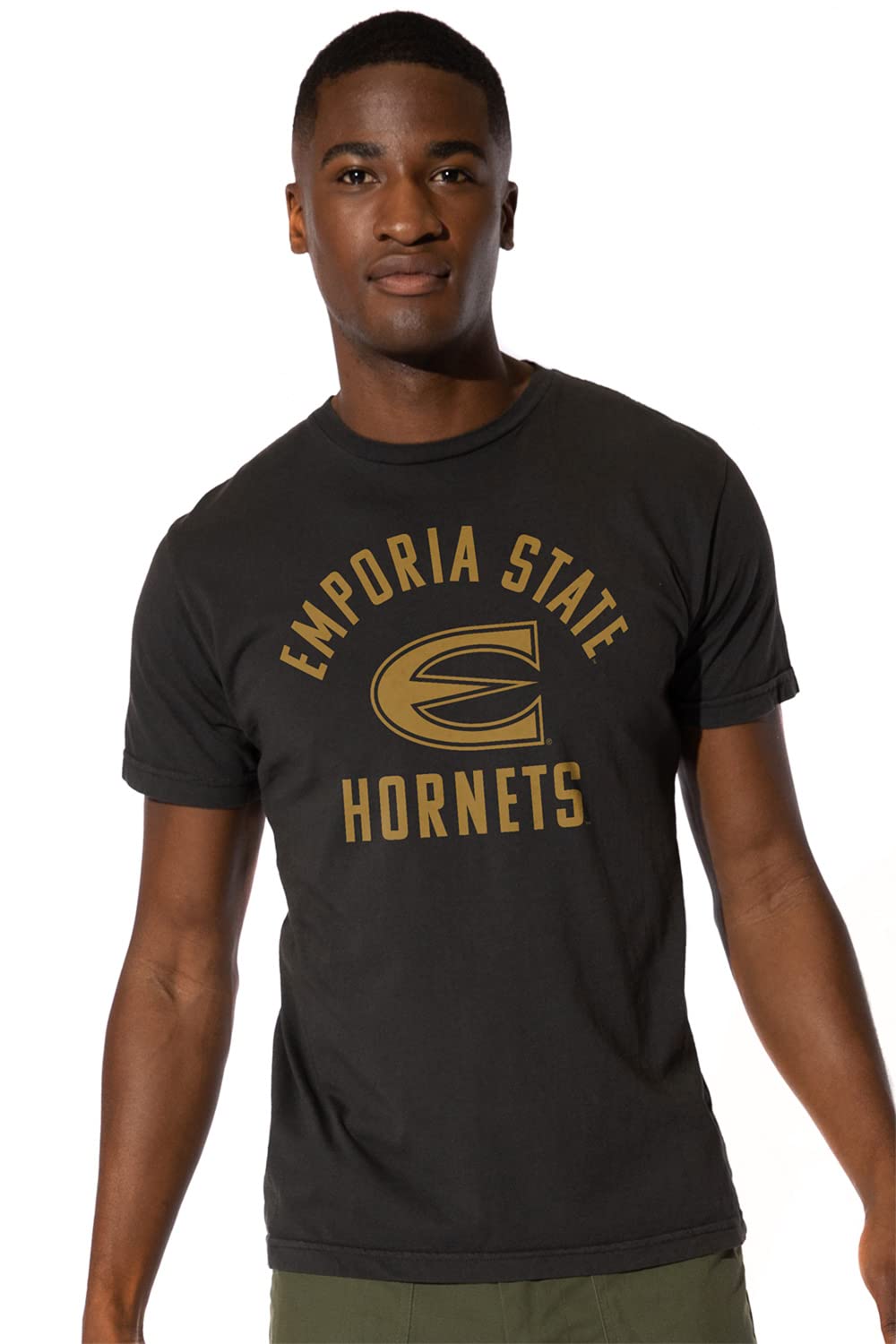 Emporia State University Official Large One Color Logo Short Sleeve Mens Cotton T-Shirt,Black, X-Large