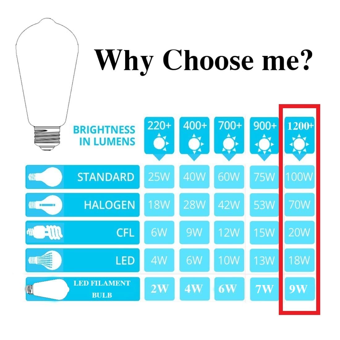 winsaLED 12 Pack 100 Watt Equivalent LED Edison Bulbs, 9W LED Light Bulbs, 2700K Soft Warm with E26 Standard Base, 120V Not-Dimmable, CRI 90, Flicker Free