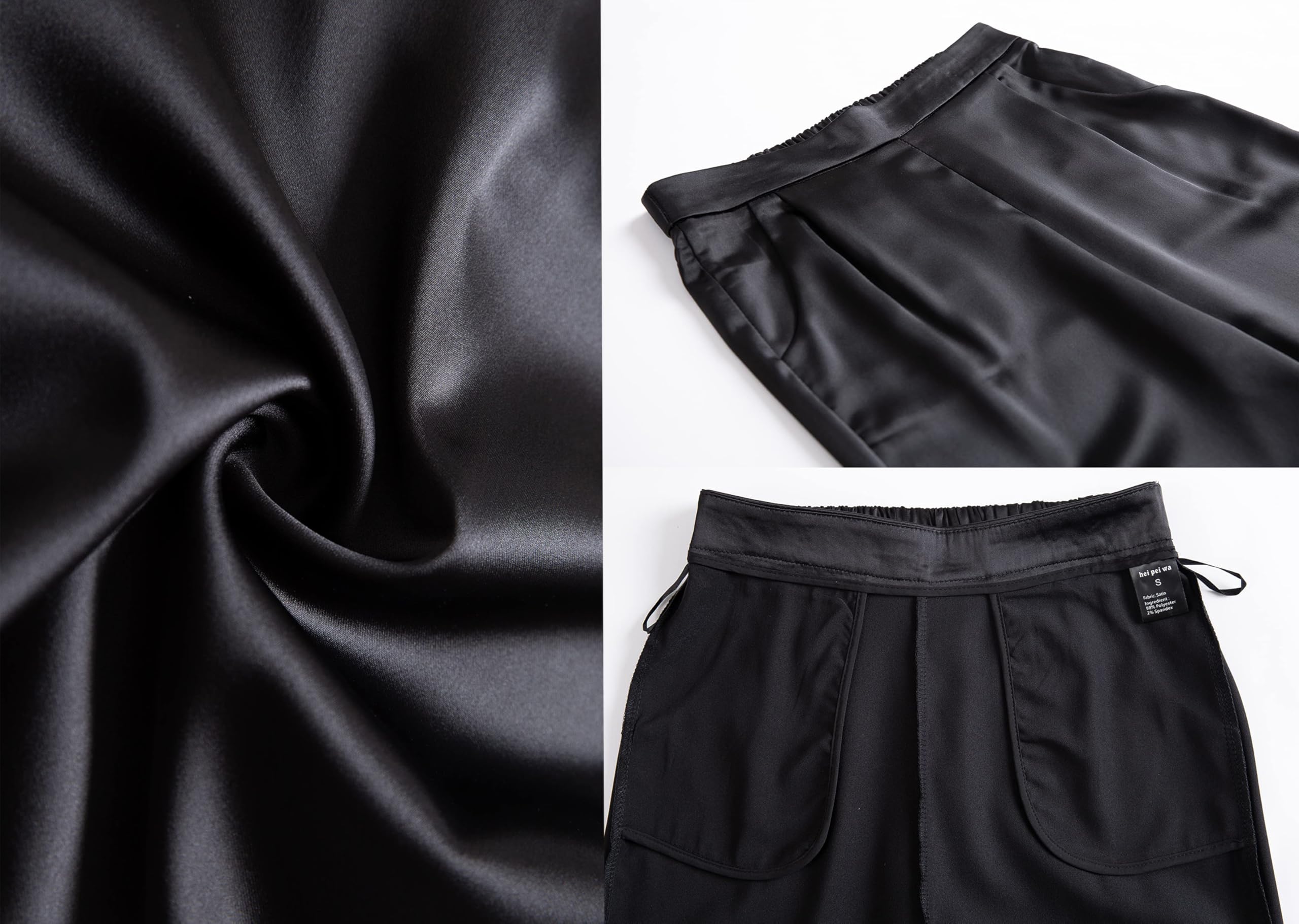 Women's Satin Silky Pants Dress Casual Pull on High Waist Pants with Pockets Drapeblack X-Large