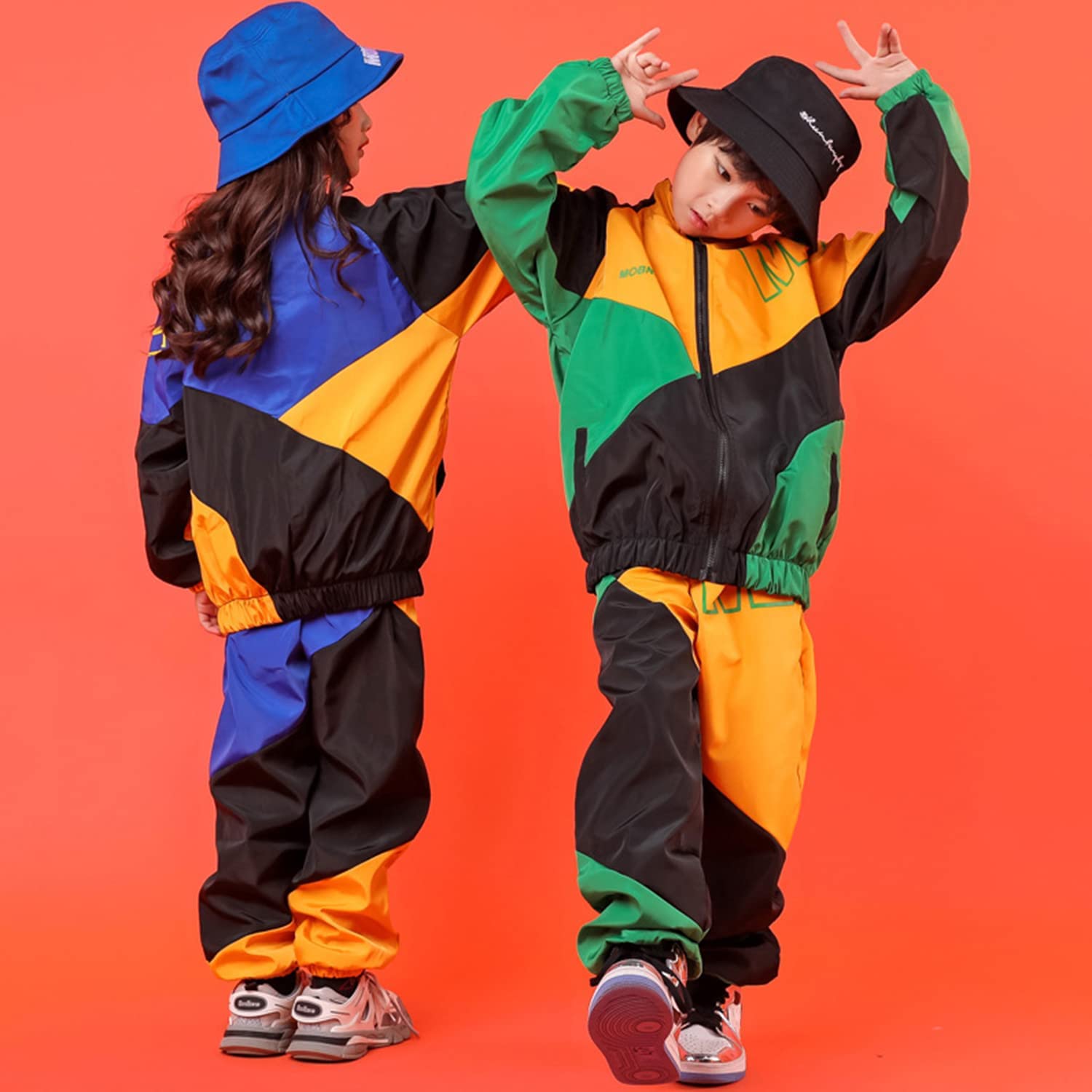 LOLANTA Boys' Girls' Color Block Jacket Track Pants Sets Dance Outfits Sportswear Unisex (8-10 Blue)