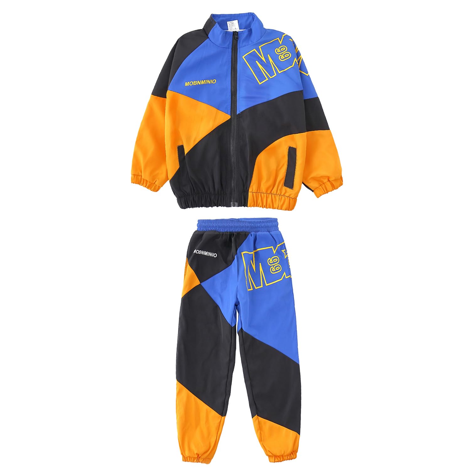 LOLANTA Boys' Girls' Color Block Jacket Track Pants Sets Dance Outfits Sportswear Unisex (8-10 Blue)