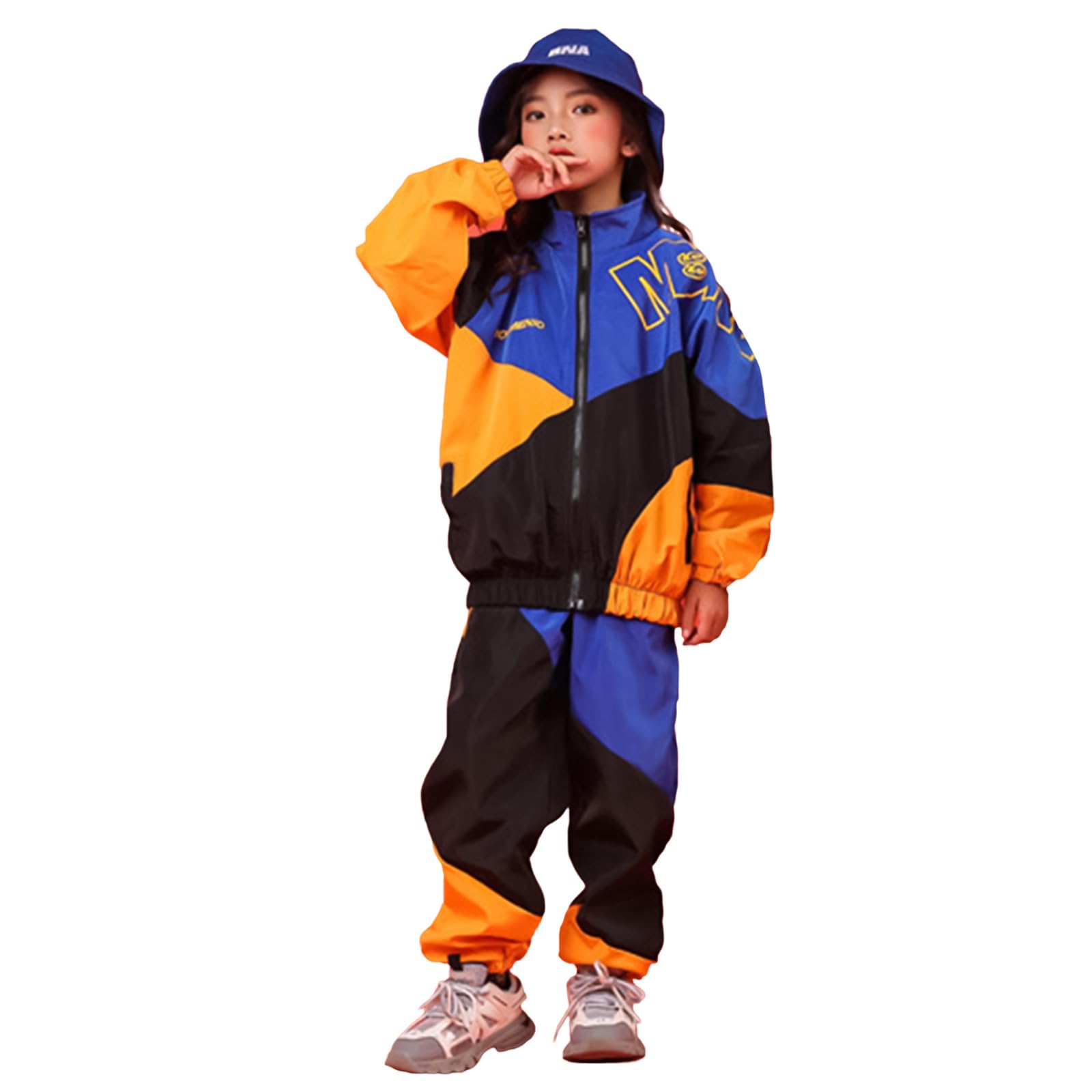 LOLANTA Boys' Girls' Color Block Jacket Track Pants Sets Dance Outfits Sportswear Unisex (8-10 Blue)