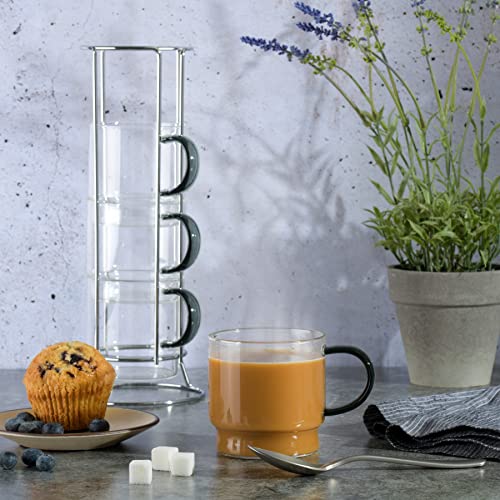 Gibson Soho Lounge Stackable Glass Mugs with Rack, Glass, 4-Piece