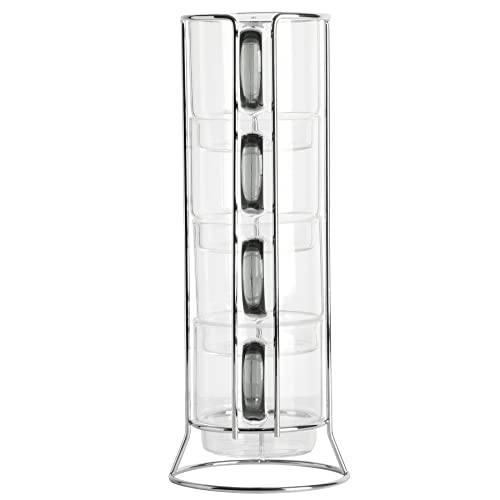 Gibson Soho Lounge Stackable Glass Mugs with Rack, Glass, 4-Piece