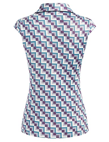 Golf Polo Shirts for Women Sleeveless Sports Athletic Workwear Quick Dry Print Tank Tops(S, Purple Plaid)