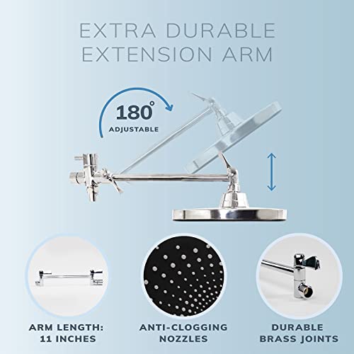 Veken 12 Inch Rain Shower Head with 5 Settings High Pressure Handheld Spray, Rainfall Shower Head with Adjustable Extension Arm, Chrome Dual Shower Head and Handheld Shower Head Combo with 70โ Hose.