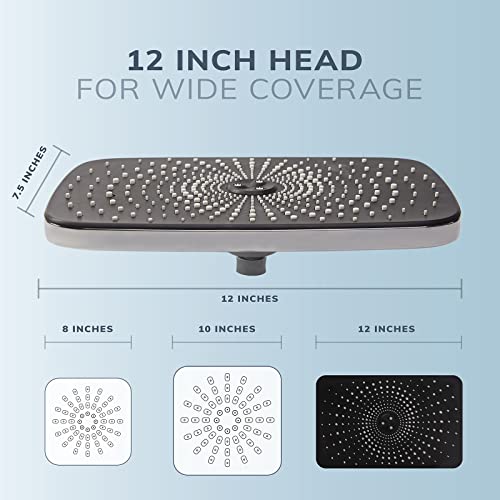 Veken 12 Inch Rain Shower Head with 5 Settings High Pressure Handheld Spray, Rainfall Shower Head with Adjustable Extension Arm, Chrome Dual Shower Head and Handheld Shower Head Combo with 70โ Hose.