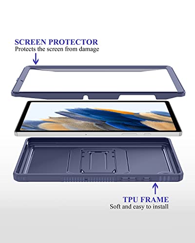 Supveco Case for Samsung Galaxy Tab A8 10.5 Inch 2022, Dual Layer Full Body Shockproof Protective Case with Built-in Screen Protector Cover for Galaxy Tab A8 10.5'' [SM-X200/X205/X207]-Dark Blue