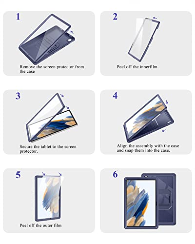 Supveco Case for Samsung Galaxy Tab A8 10.5 Inch 2022, Dual Layer Full Body Shockproof Protective Case with Built-in Screen Protector Cover for Galaxy Tab A8 10.5'' [SM-X200/X205/X207]-Dark Blue