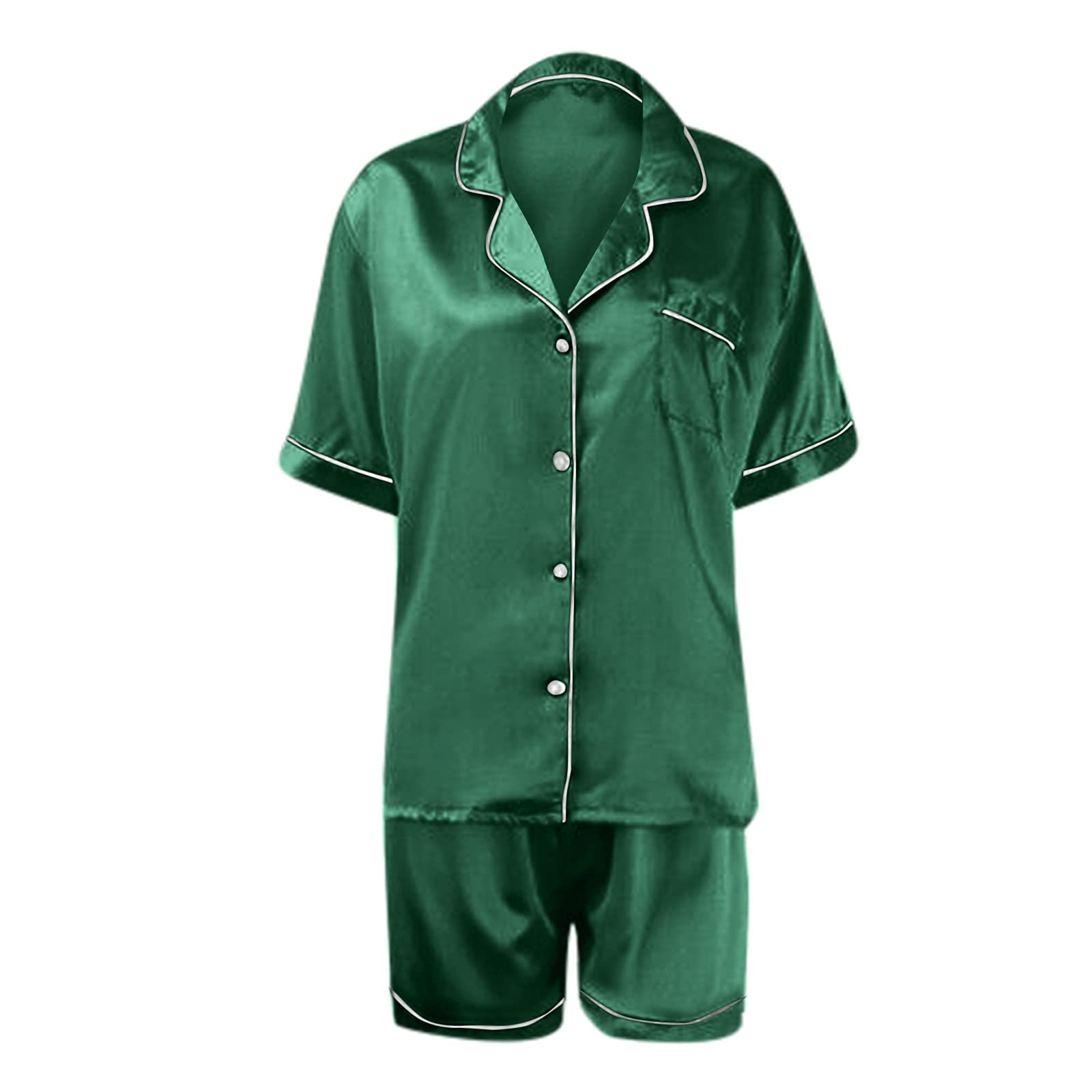 Aniywn Womens Silky Satin Pajamas Set, Satin Pajama Set For Women, Short/Long Sleeve Loungewear Pajamas Two-Piece Pj Set