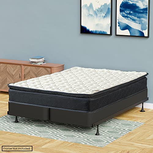 Treaton, 9-Inch Medium Firm Pillow Top Heavier Pocket Coil Hybrid Mattress, Motion Isolation with Durable Support, Bed 8" Split Wood Box Spring, Full, Black