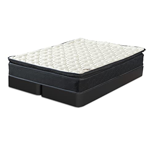 Treaton, 9-Inch Medium Firm Pillow Top Heavier Pocket Coil Hybrid Mattress, Motion Isolation with Durable Support, Bed 8" Split Wood Box Spring, Full, Black