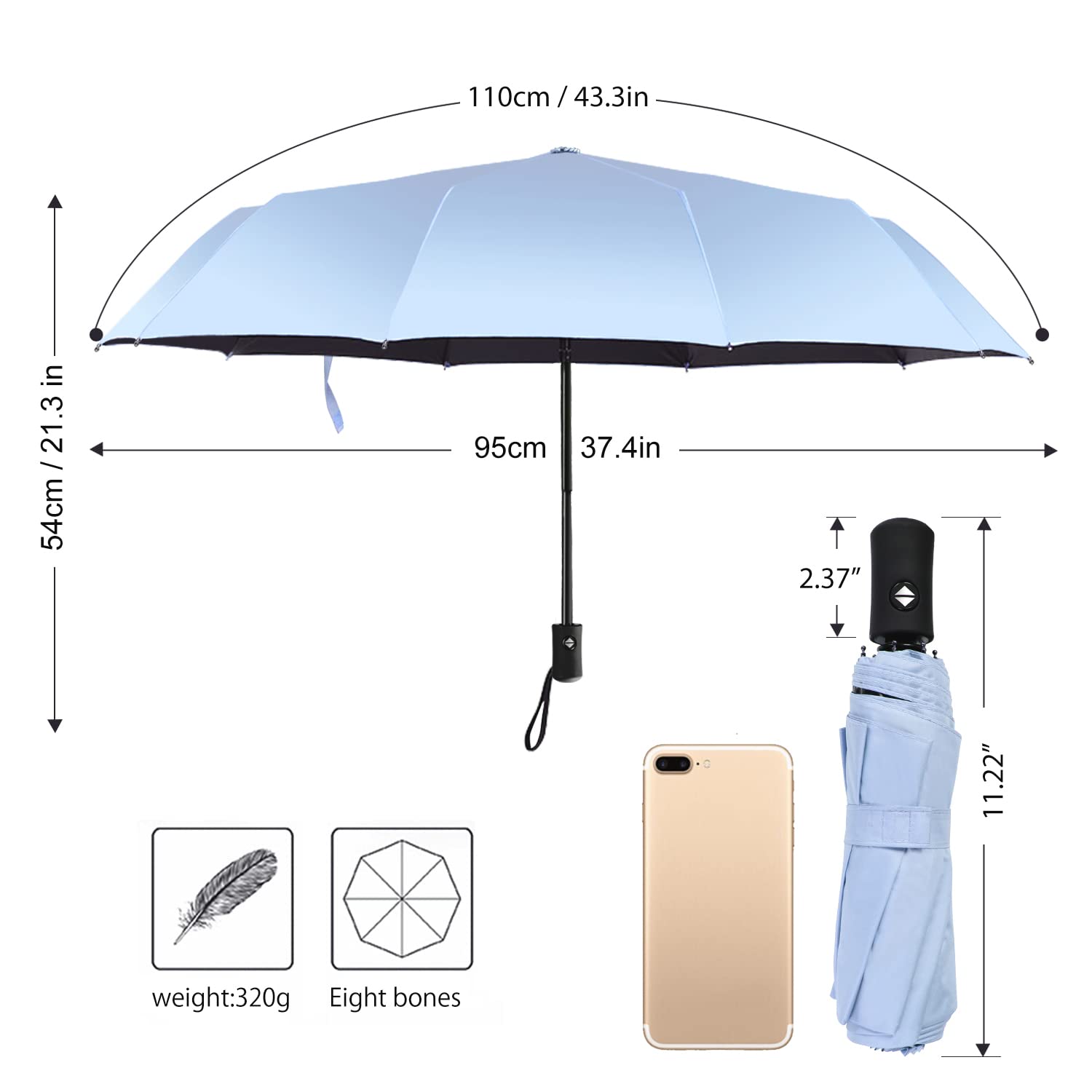 Shinok Travel Umbrella Compact Folding Sun Umbrellas Lighweight Auto Open Close for Women Parasol Blue