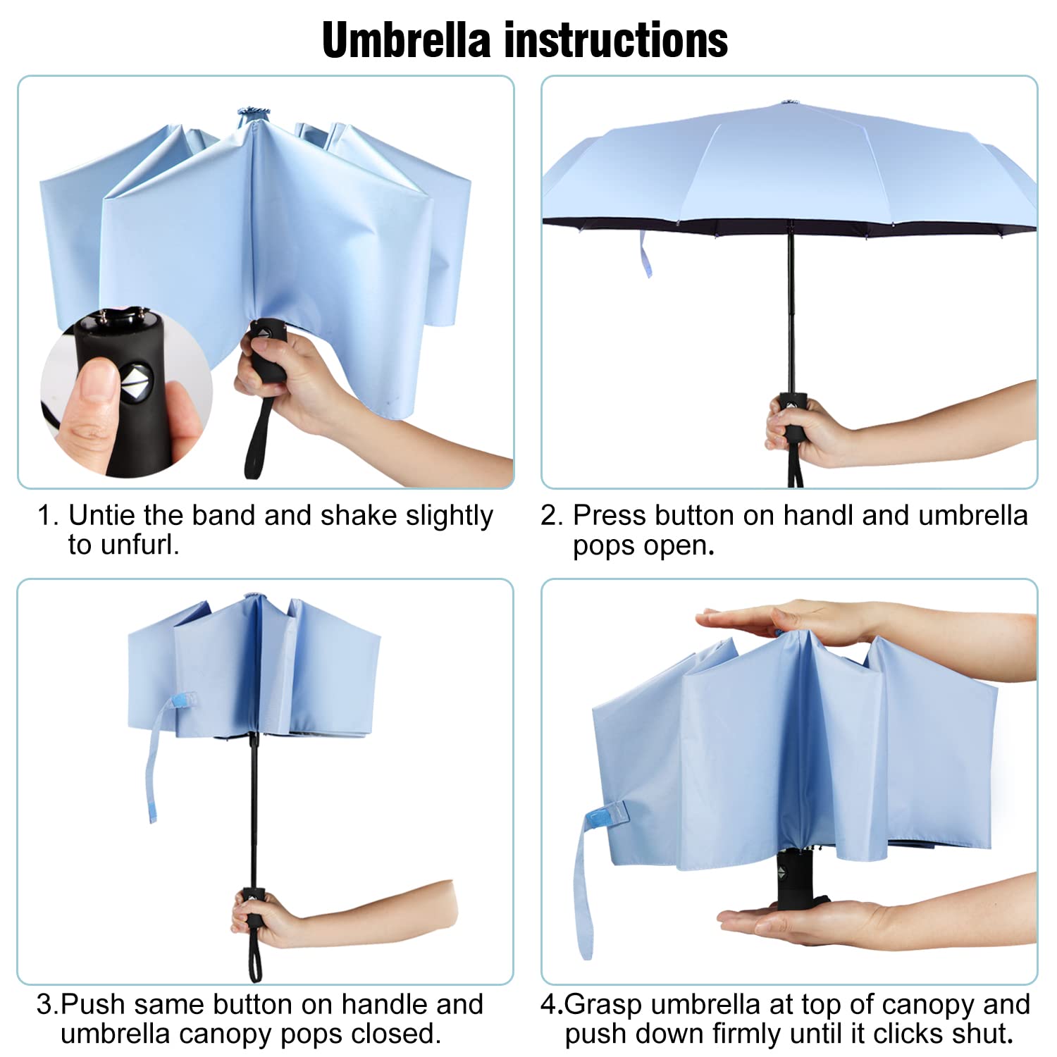 Shinok Travel Umbrella Compact Folding Sun Umbrellas Lighweight Auto Open Close for Women Parasol Blue