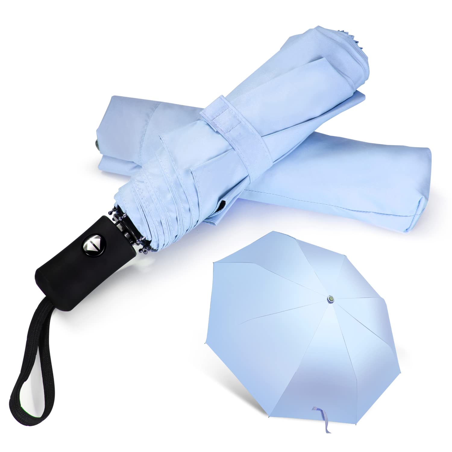 Shinok Travel Umbrella Compact Folding Sun Umbrellas Lighweight Auto Open Close for Women Parasol Blue
