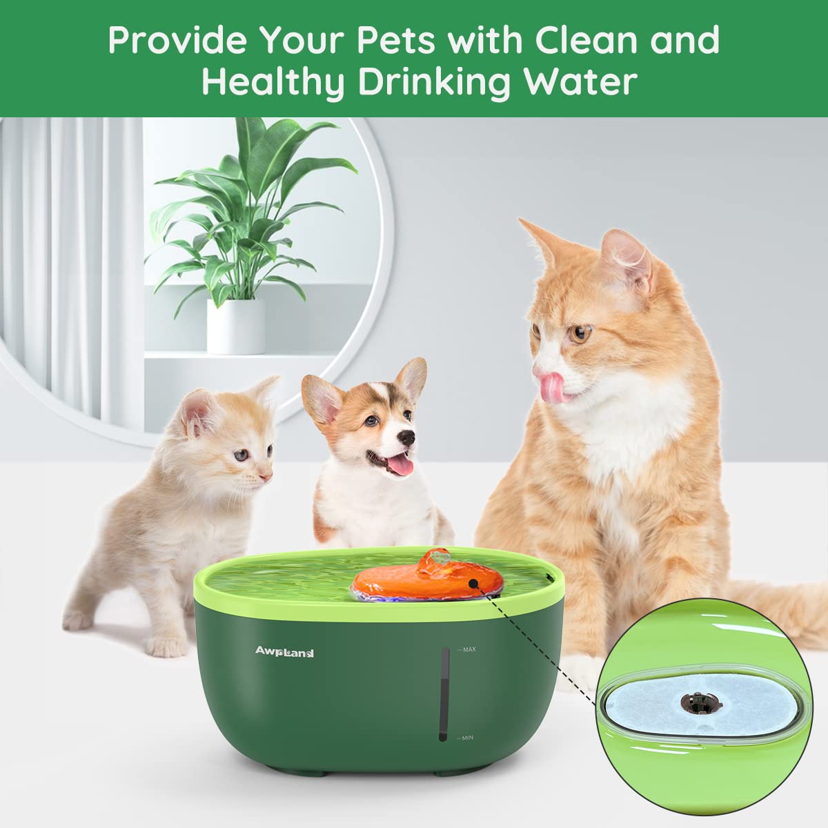 Awpland Cat Water Fountain Filters Set, 3 Pairs Replacement Filters and Water Pump Filter Cotton, Avocado Fountain with Quadruple Filteration System for Pet Drinking Health, Value Pack