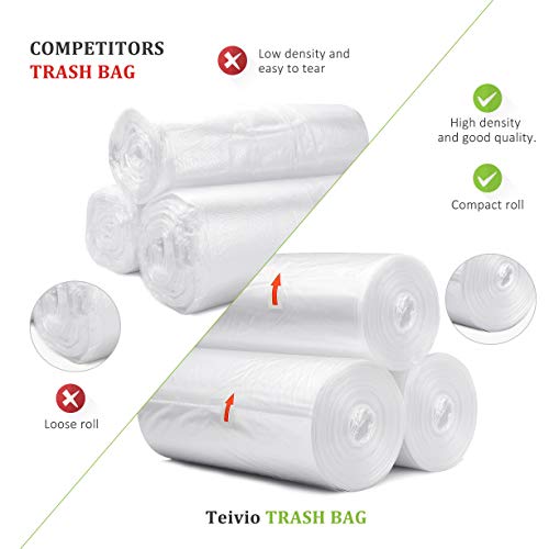 330 Counts Strong Trash Bags Garbage Bags by Teivio, Bathroom Trash Can Bin Liners, Small Plastic Bags for home office kitchen (4 Gallon, Clear)