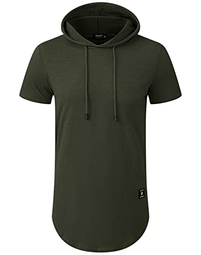 Aiyino Men's Short Sleeve Athletic Hoodies Sport Sweatshirt Solid Color Fashion Pullover 2XL Army Green