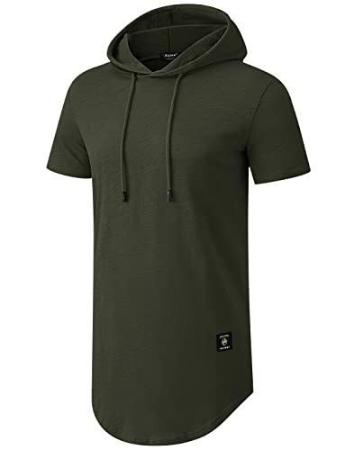 Aiyino Men's Short Sleeve Athletic Hoodies Sport Sweatshirt Solid Color Fashion Pullover 2XL Army Green