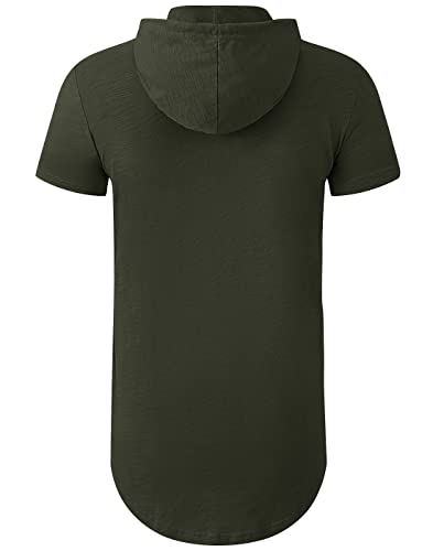 Aiyino Men's Short Sleeve Athletic Hoodies Sport Sweatshirt Solid Color Fashion Pullover 2XL Army Green