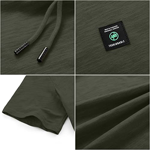Aiyino Men's Short Sleeve Athletic Hoodies Sport Sweatshirt Solid Color Fashion Pullover 2XL Army Green